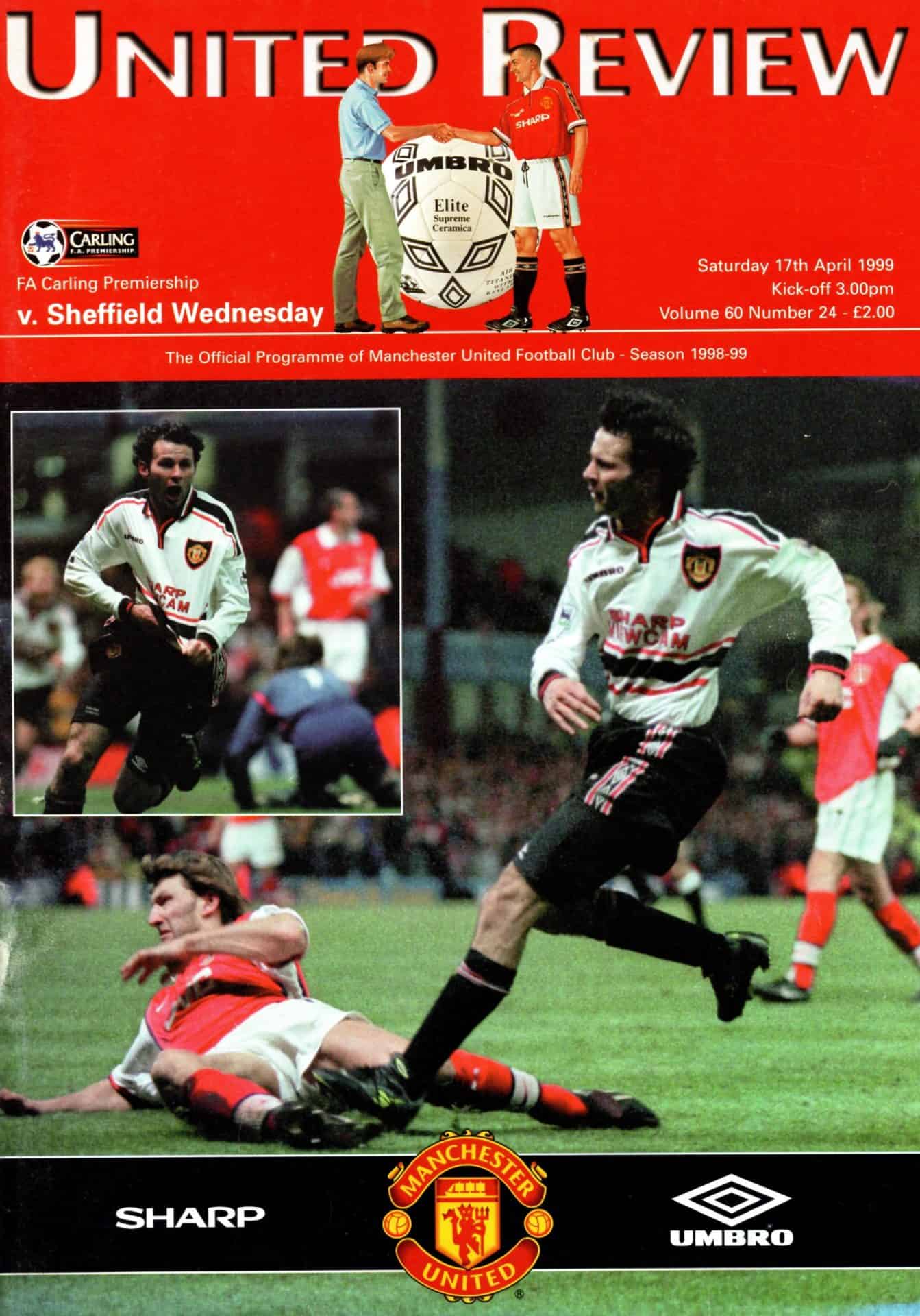 17th April 1999 Manchester United v Sheffield Wednesday Premier League ...