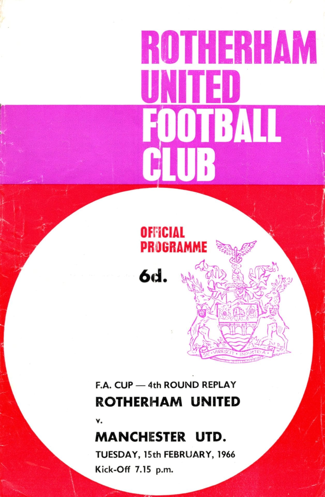 15th February 1966 Rotherham United v Manchester United FA Cup 4th ...